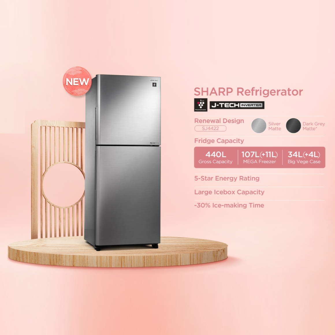 Sharp Refrigerator 2 Door Inverter 440L Fridge With Ionizer Peti Sejuk ...