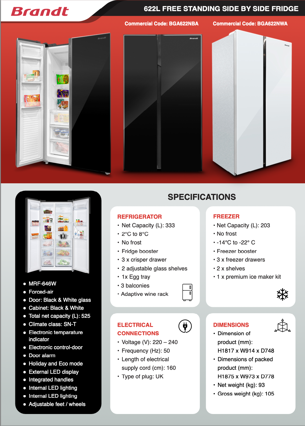 [FREE SHIPPING] BRANDT 622L GLASS DOOR INVERTER 2 DOOR SIDE BY SIDE ...