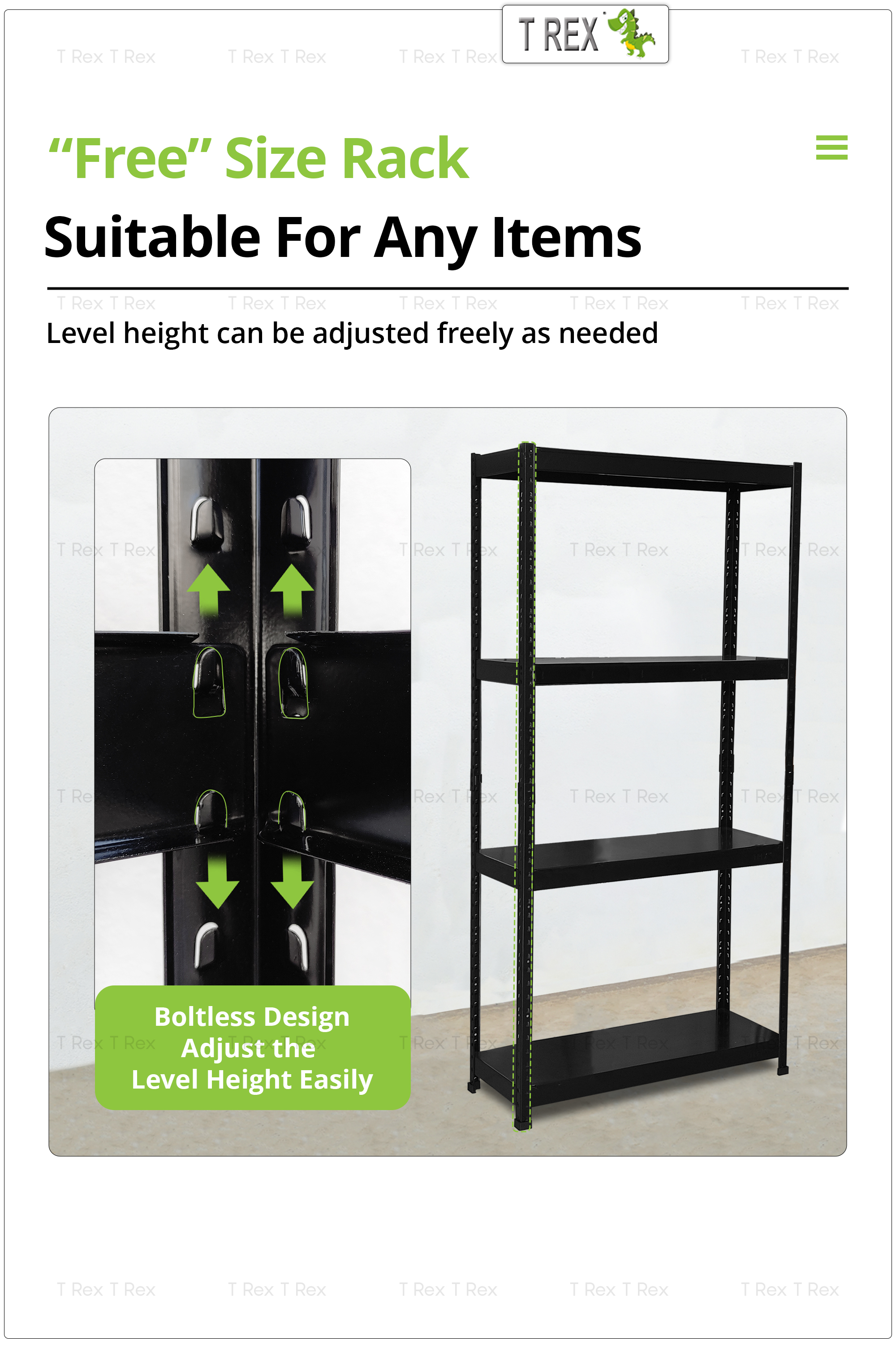 T Rex Standard 4 Tier Steel Boltless Storage Rack / Metal Shelve Rack ...