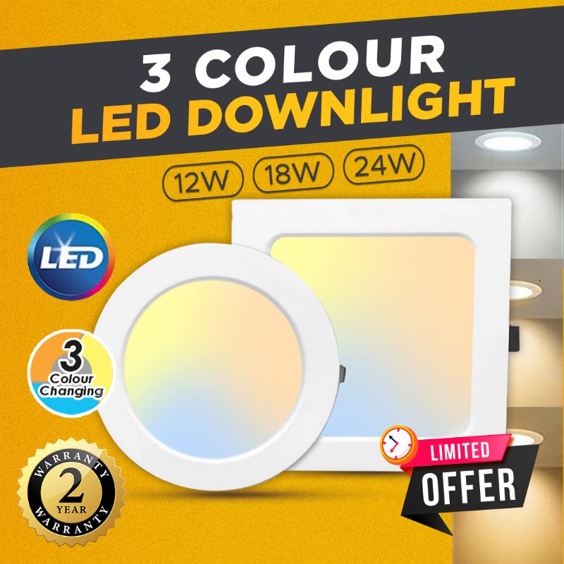 3 COLOR LED DOWNLIGHT 12W/18W/24W ROUND/SQUARE RECESSED LED PANEL LIGHT ...