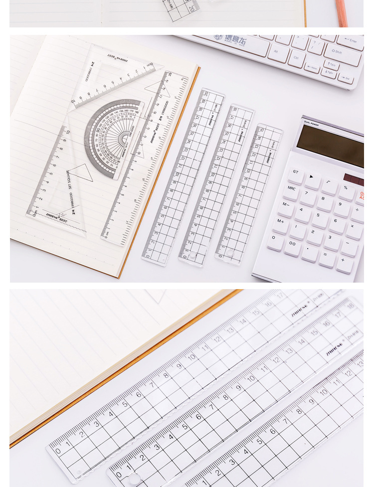 4pcs Ruler Set Transparent Ruler Protractor Triangles Set 18cm Simple ...