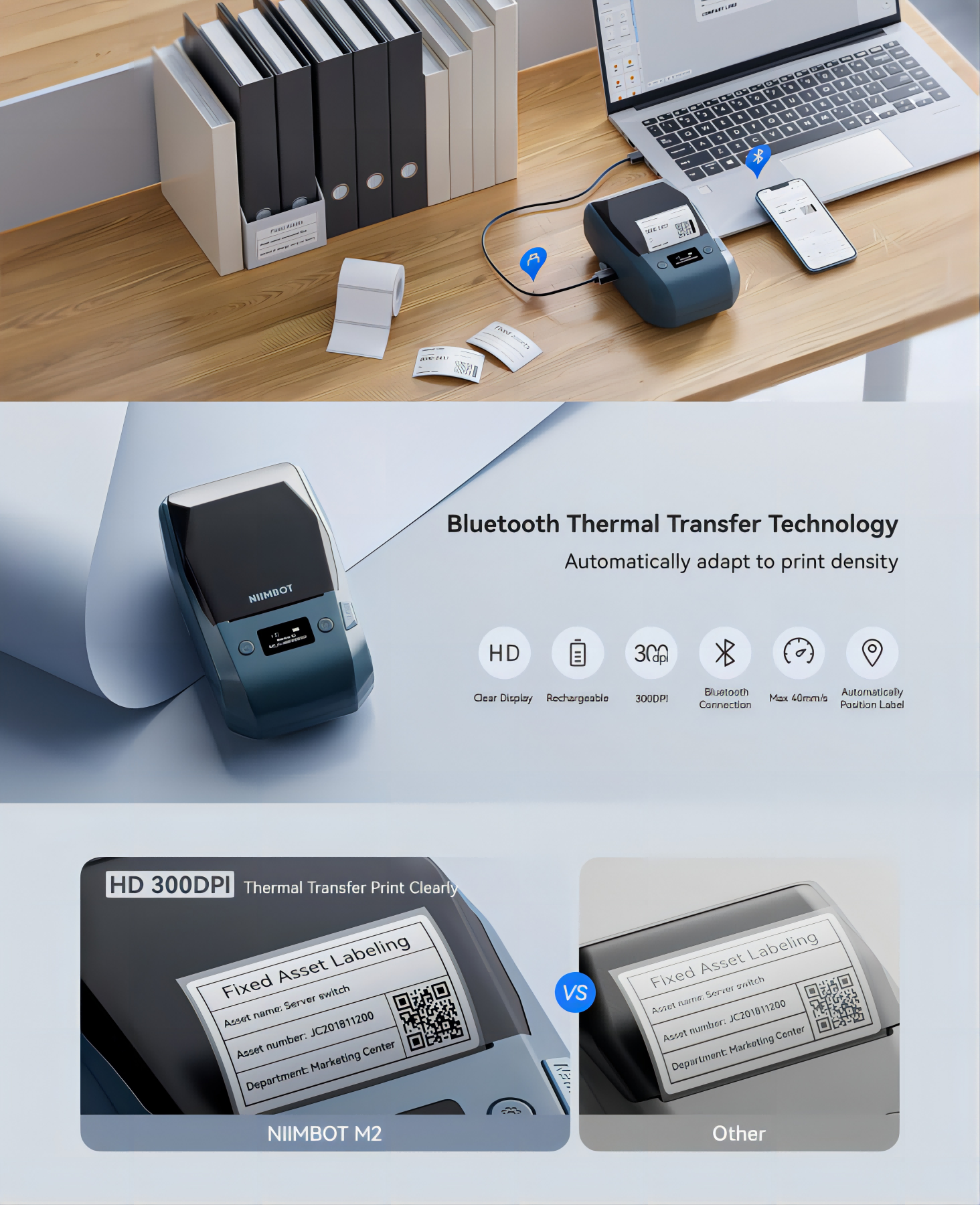 NIIMBOT M2 Portable Thermal Transfer Label Printer Multi-function Self ...