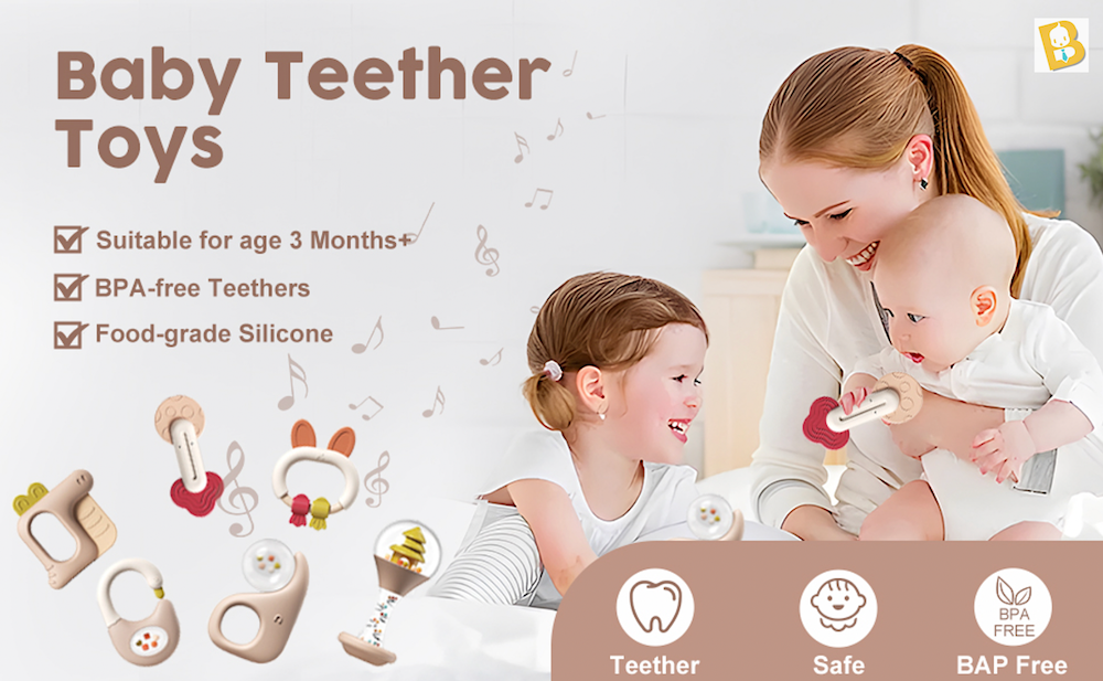 BabyBoss Baby Teething Toys Donut Set Rattle with Bell Grab Shaker Full ...