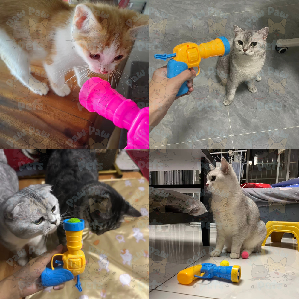 Cat Gun Toy with Fluffy Plush Toy Cat Ball Shooting Gun Pinball ...