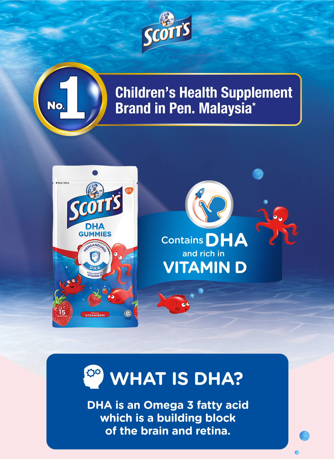 [Bundle of 2] Scott's DHA Chewable Gummies - Strawberry (15's x 2 ...