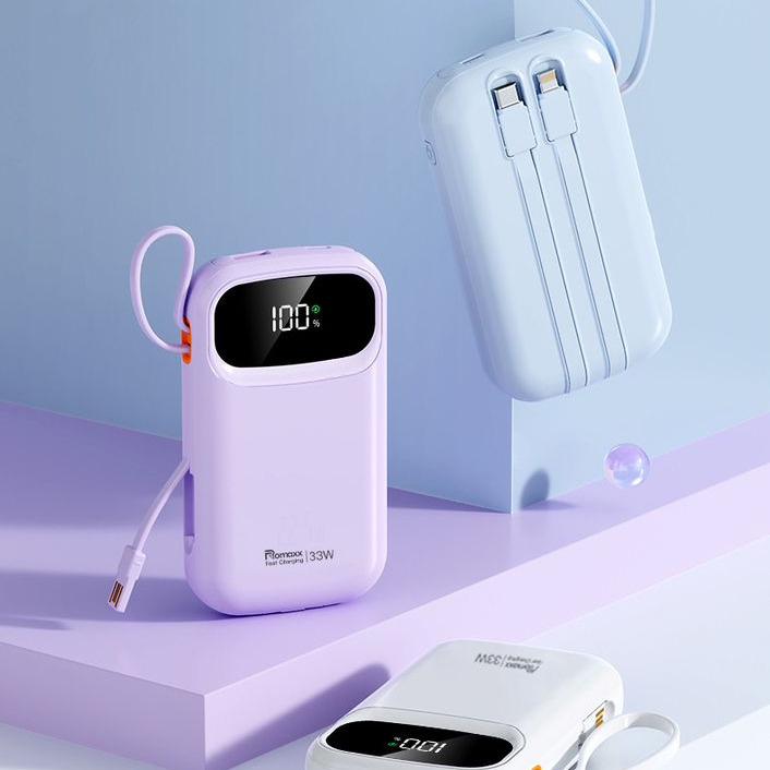 Romaxx F10 Power Bank 20000mAh PD Fast Charging 33w Powerbank Built in Dual-Cable Portable ...