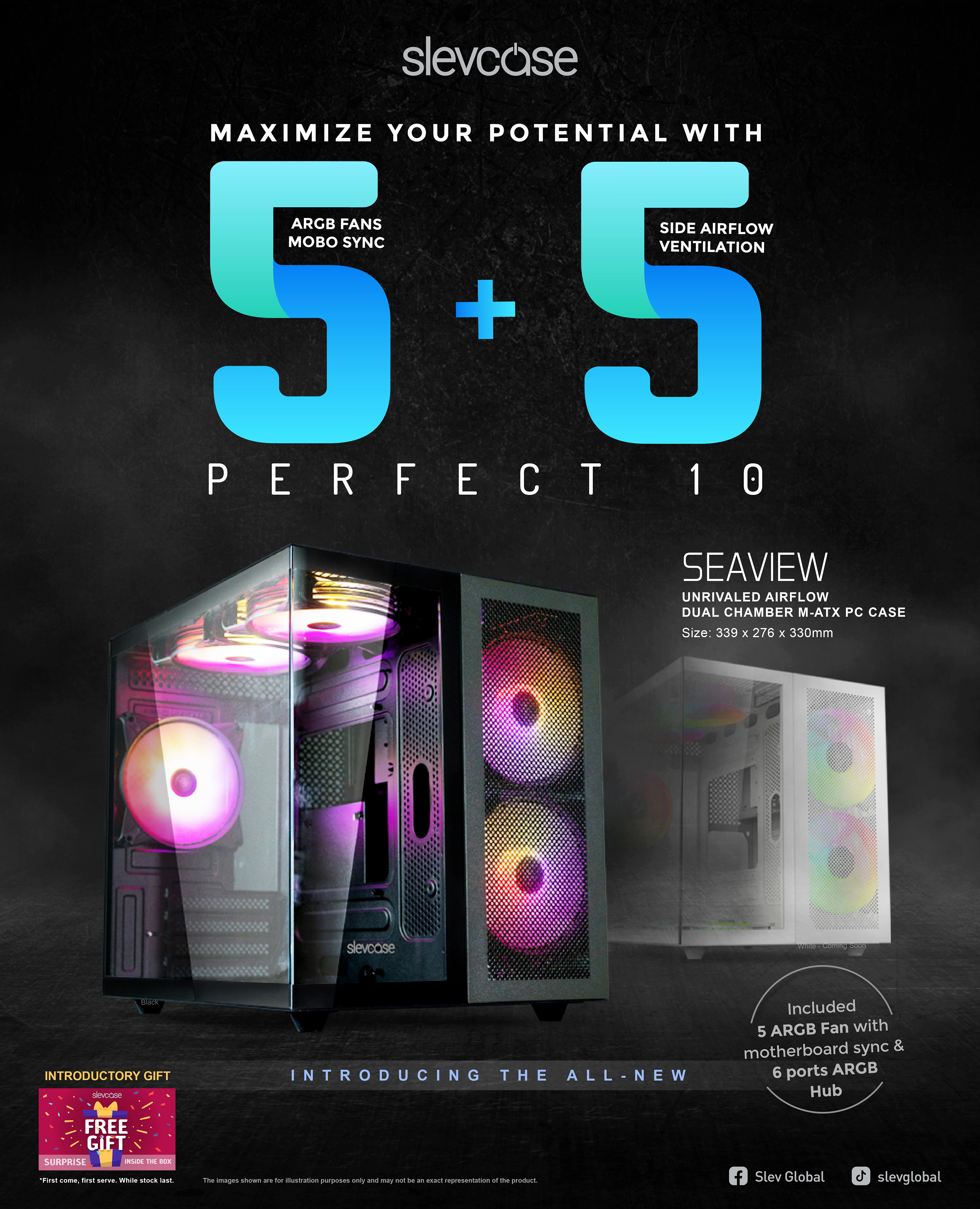 SLEVCASE SEAVIEW DUAL CHAMBER M-ATX PC CASE WITH 5PCS ARGB FANS AND HUB ...