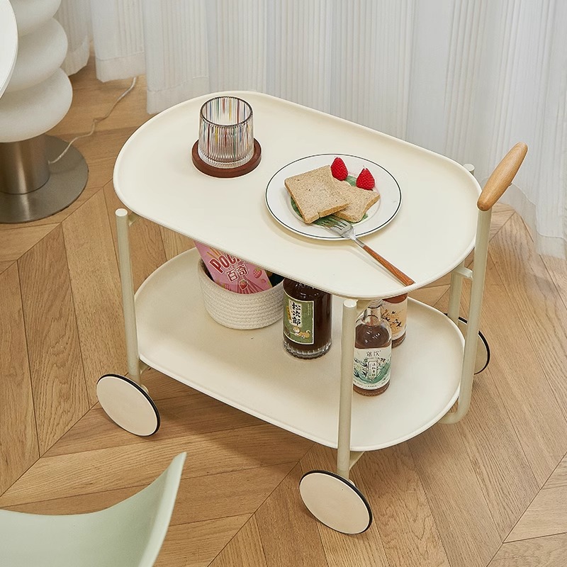 Corner Table Wooden Movable Trolley Coffee Tea Table With Wheels Sofa ...