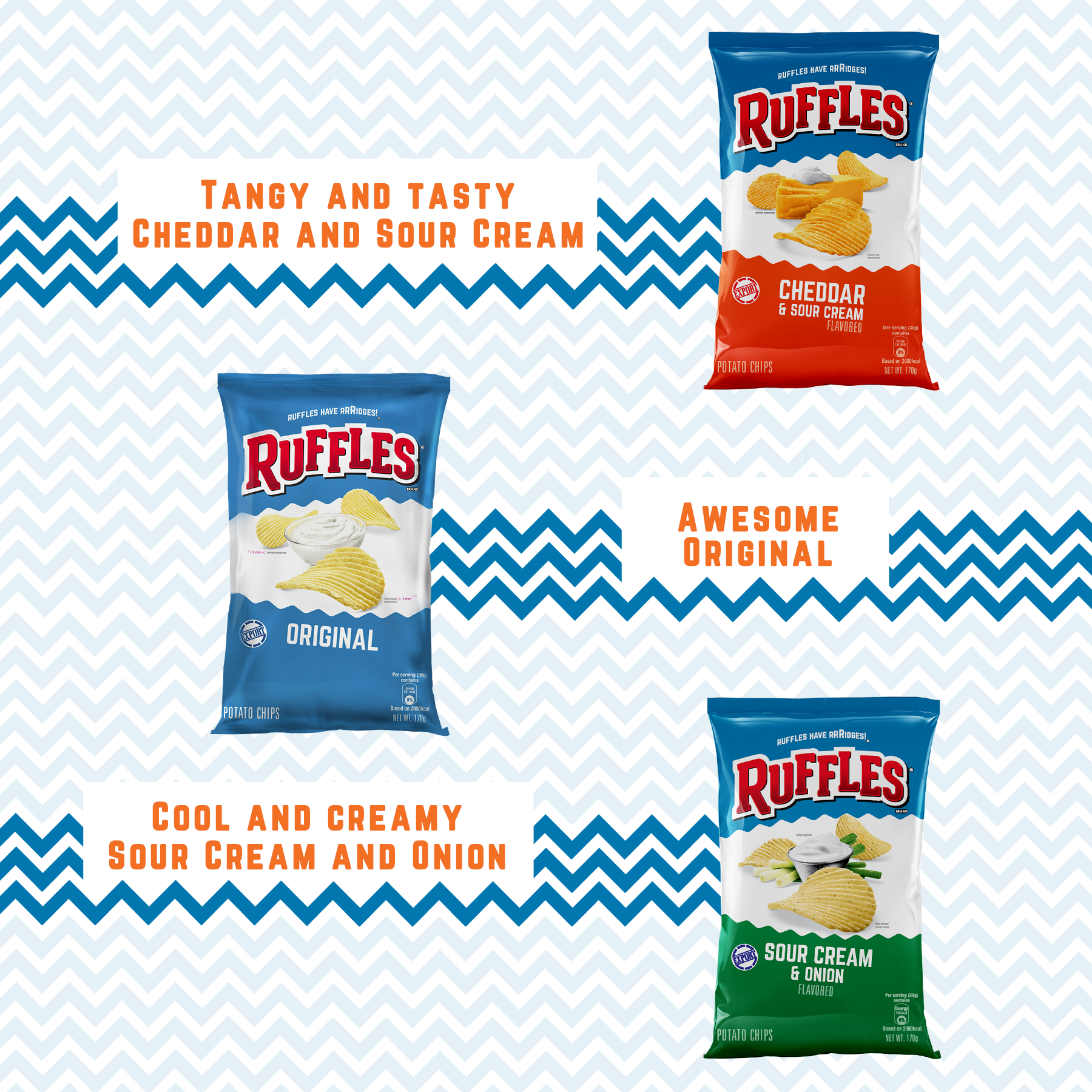 Ruffles Cheddar & Sour Cream 170g / Ruffles Kerepek Kentang Perisa ...