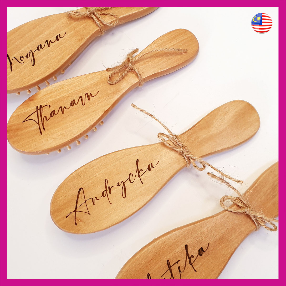 Custom Engrave Hairbrush Gift Box & Card | Sikat Kayu Ukiran Nama Set ...
