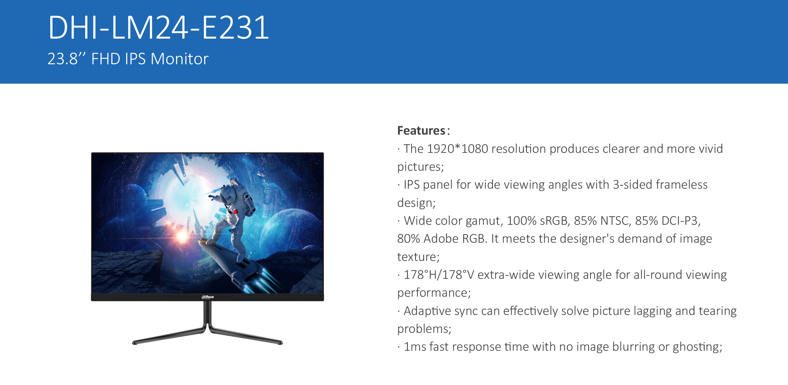 DAHUA LM24-E231 24" FHD IPS Gaming Monitor | 165Hz | Adaptive Sync | 100% sRGB | Frameless ...