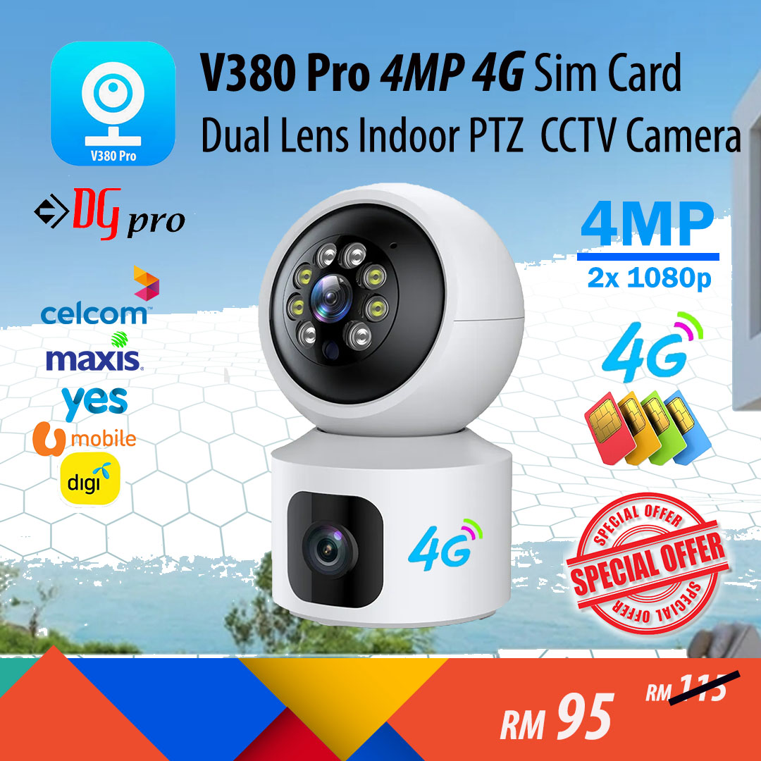 V380 PRO 4MP 1920x2160 4G Sim Card Dual Lens /Double Image Indoor PTZ ...