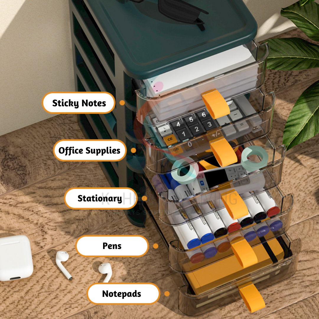 5 Tier Transparent Desktop Storage Drawer Desk Organizer Office Home ...
