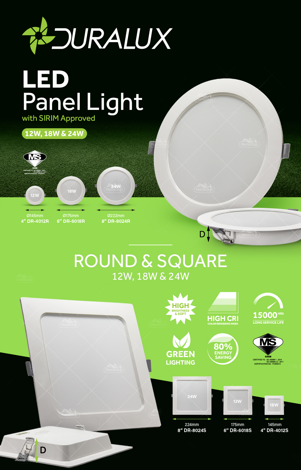 DURALUX Dr-6018s Led Downlight –18w Square, 6 Inch, Warm/Cool/Daylight ...