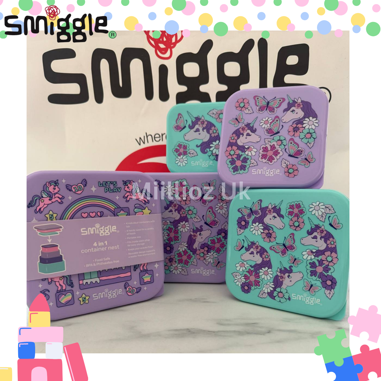 Smiggle Hi There 4 In 1 Nested Containers Stackable Lunchbox (4 pcs ...