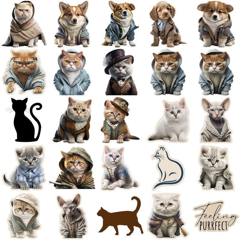 50pcs Lovely Cat Stickers Cute Kitten Sticker Decoration Journal ...