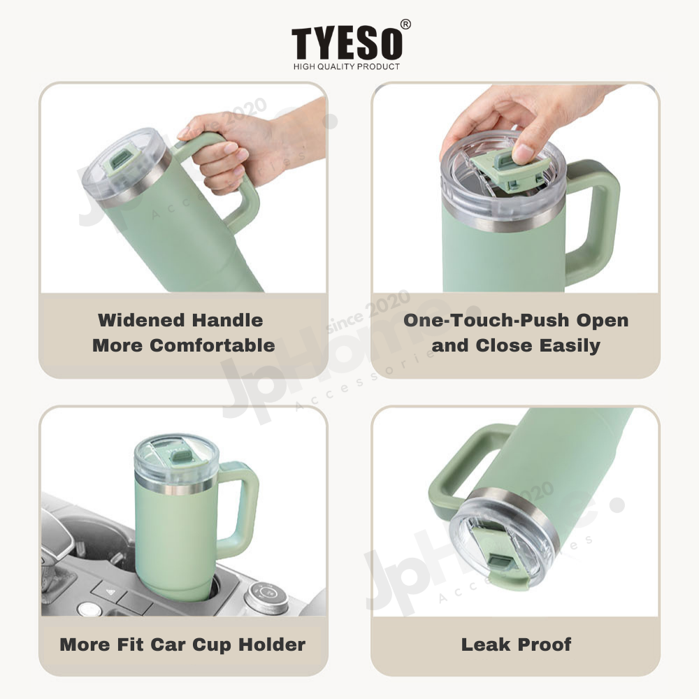 TYESO Tumbler Stainless Steel Insulated Thermos Flask with Carrying Handle Water Bottle Botol ...