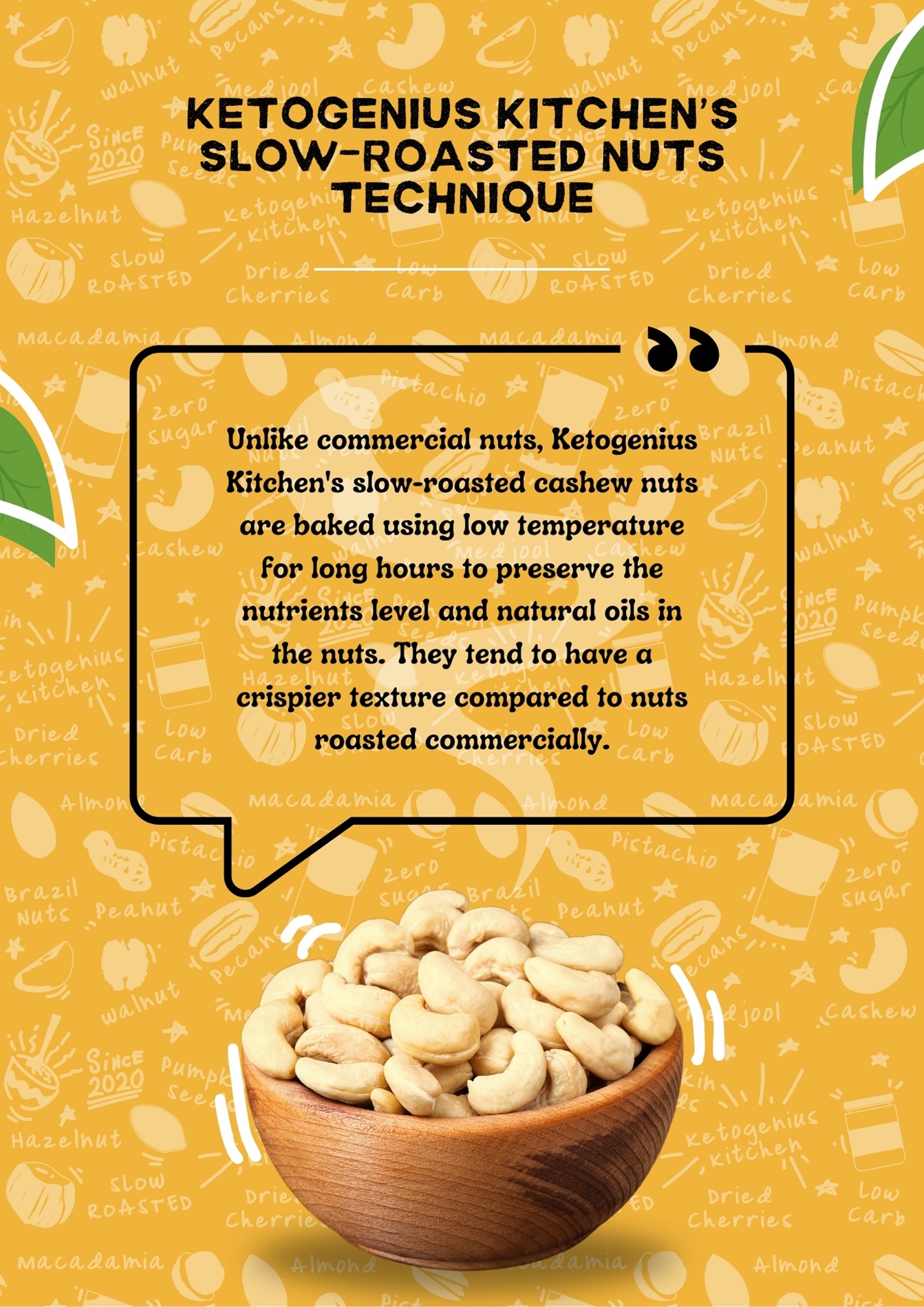 Ketogenius Kitchen Unsalted Slow Roasted Cashew (110g/250g/500g)- Healthy Snacks, Roasted Upon ...