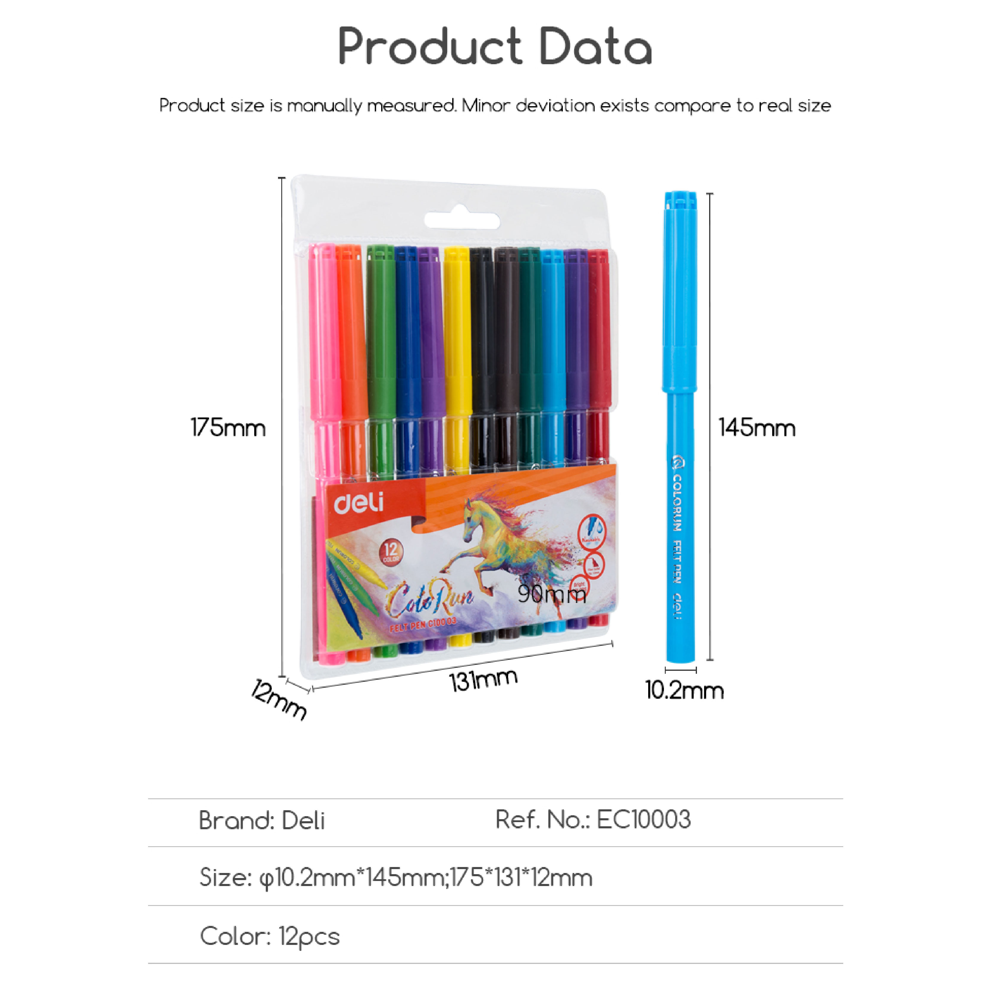 Deli ColoRun Colour Magic Pen Fiber Bullet Tip - 12/18/24 Colors (1.0mm ...