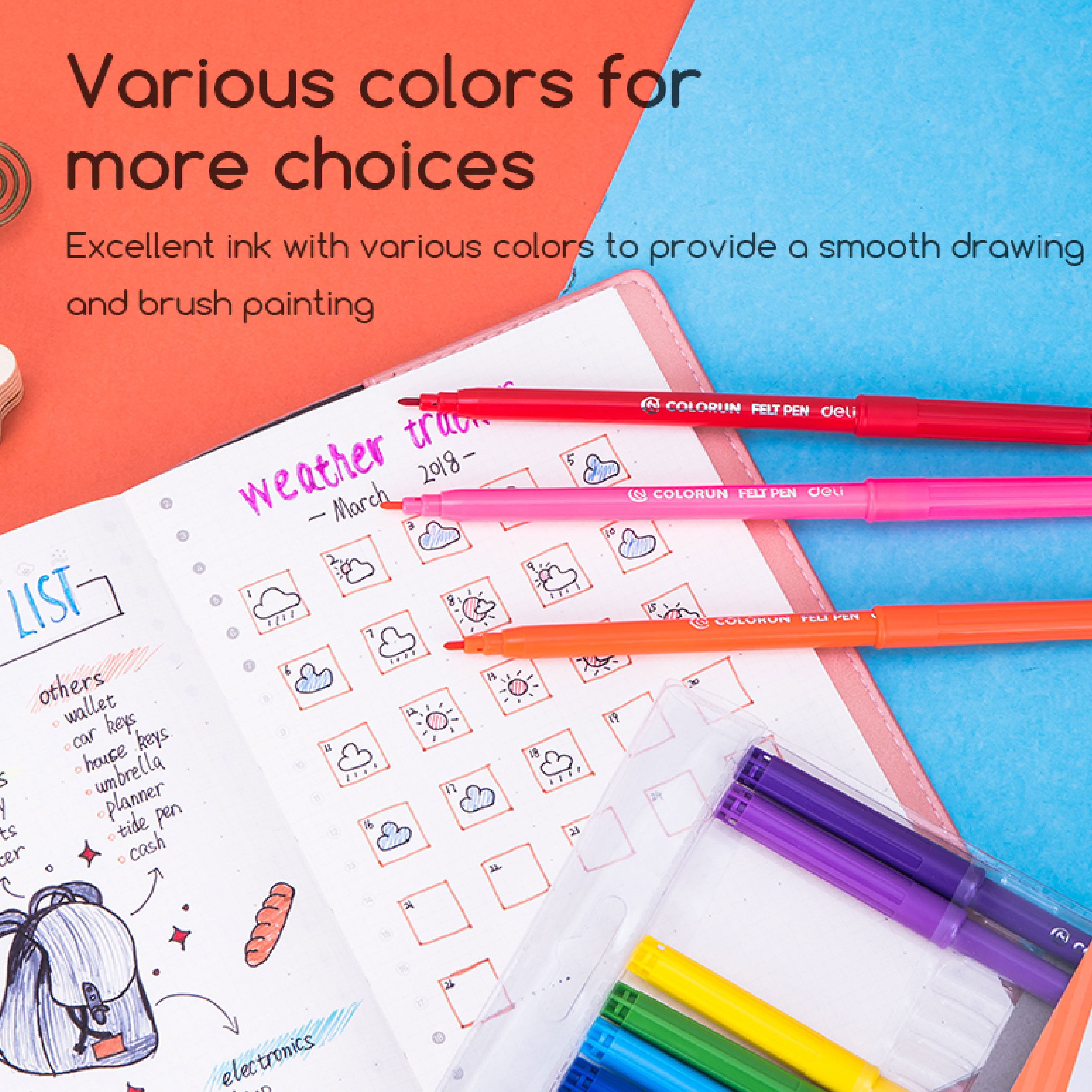 Deli ColoRun Colour Magic Pen Fiber Bullet Tip - 12/18/24 Colors (1.0mm ...