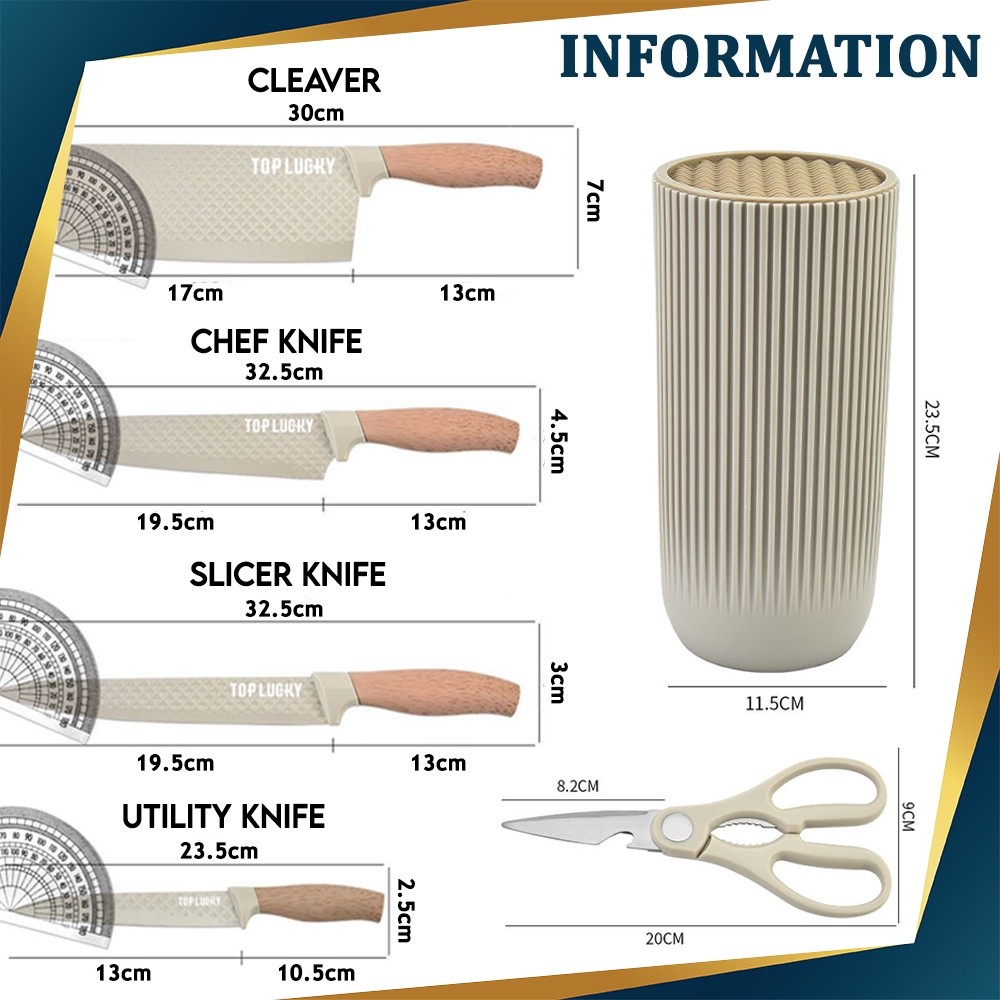 6 IN 1 Knife Set Stainless Steel Kitchen Knife Holder Pisau Dapur Pisau ...