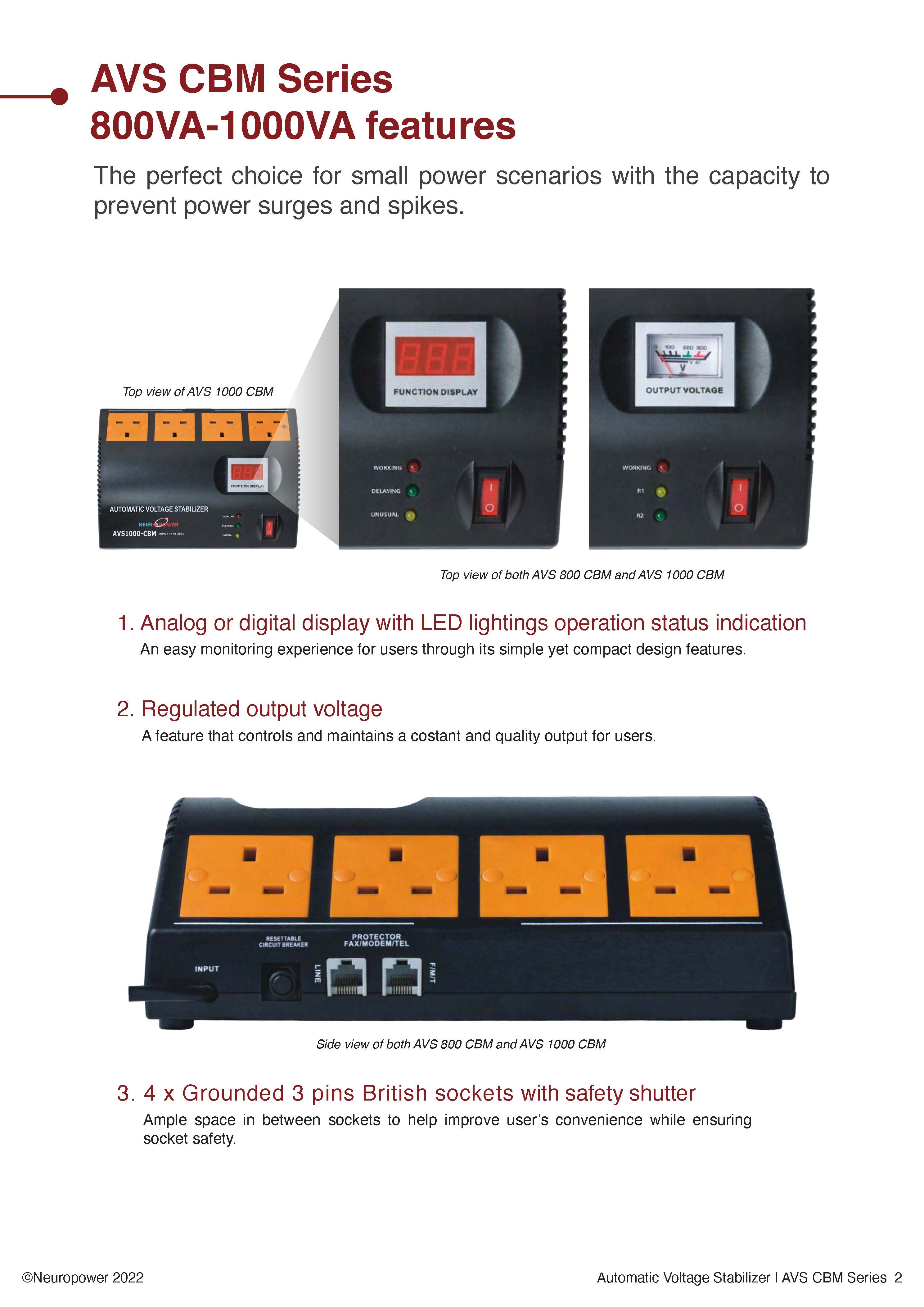 NEUROPOWER AVS Series AVS800CBM/AVS1000CBM AVR Automatic Voltage ...