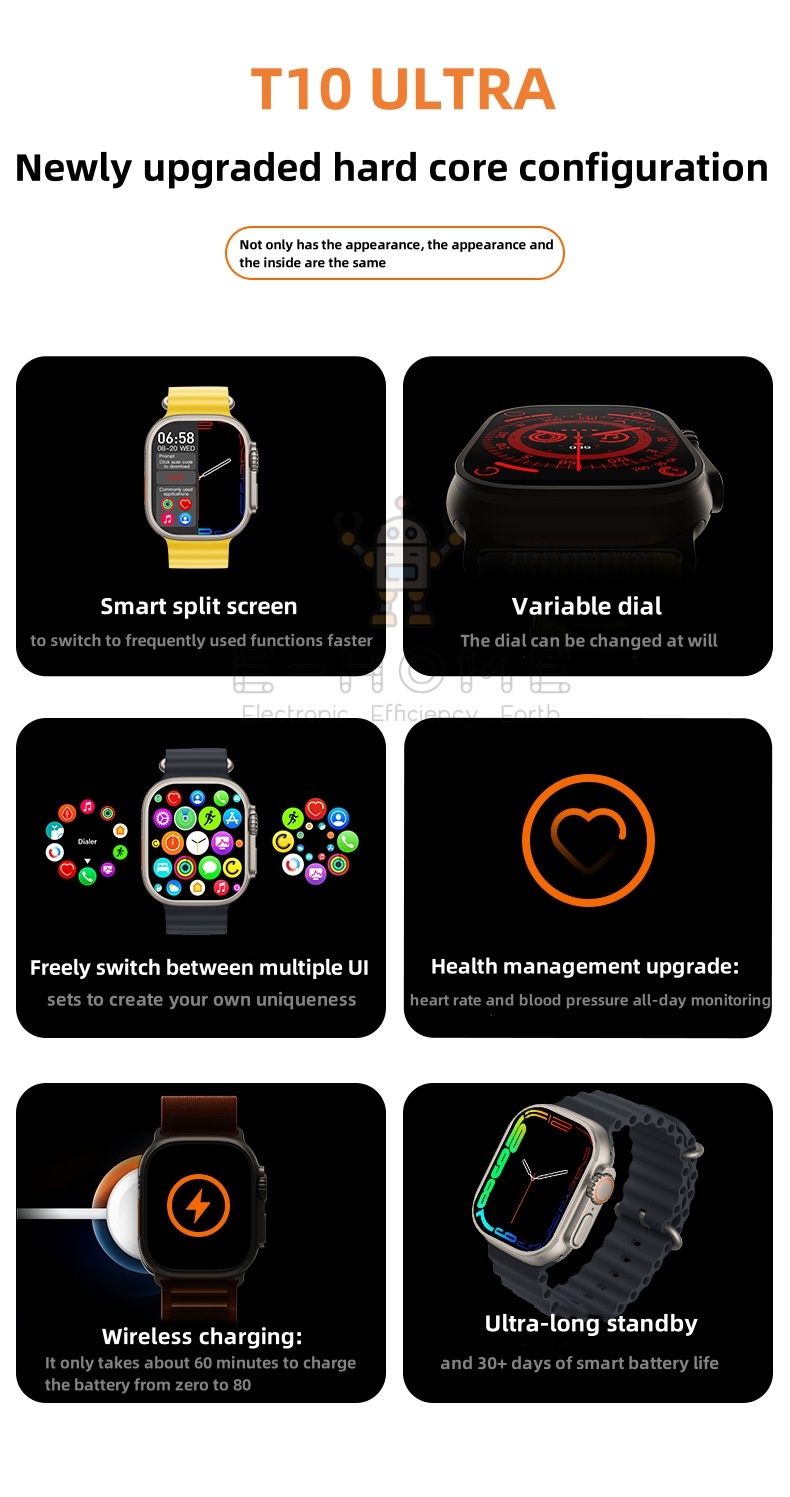 Smartwatch T10Ultra Series GPS Smart Sport Watch Wireless Waterproof multiple sports modes blood ...