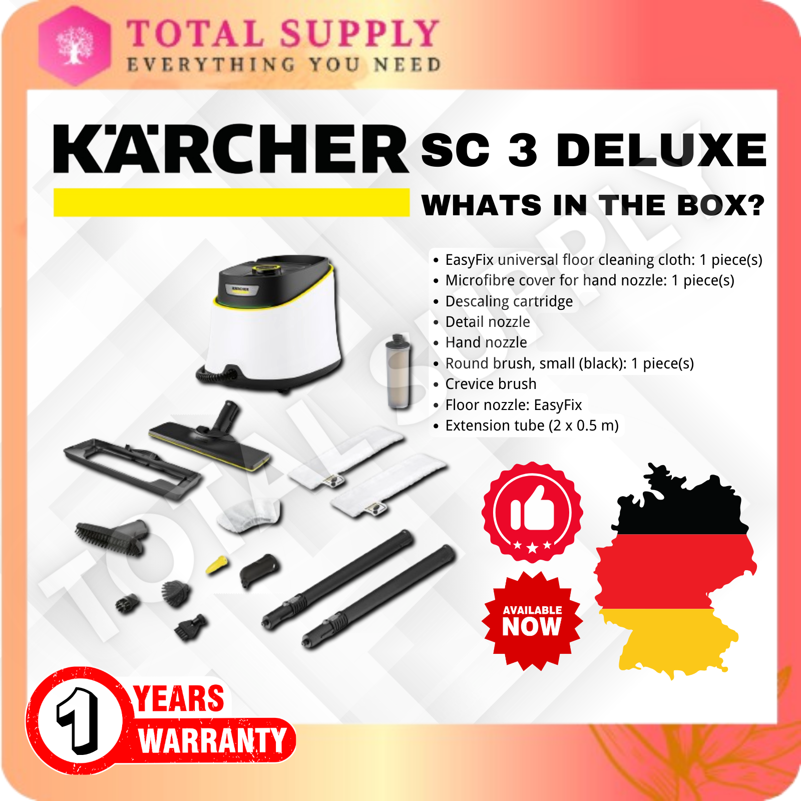 KARCHER SC3 DELUXE EASYFIX STEAM CLEANER | 1900W | 3.5BAR | 1.513-432.0 ...