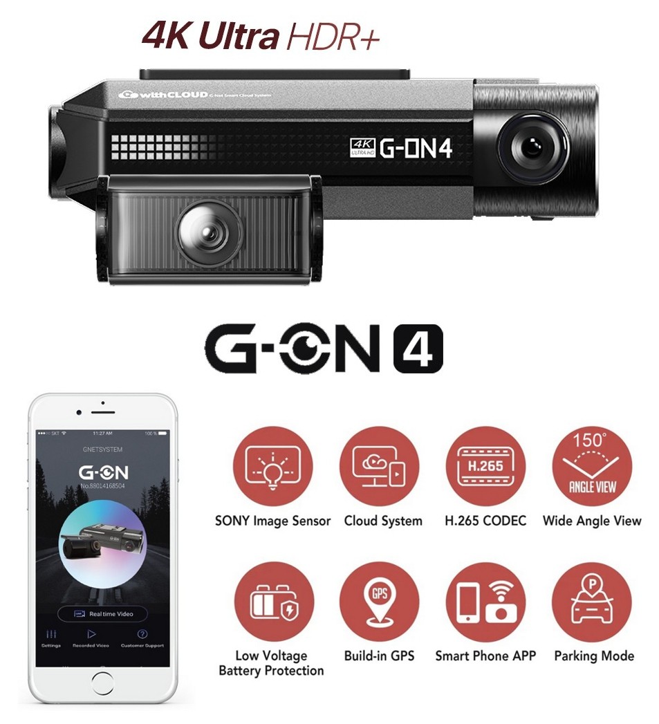 Gnet G-on4 4K UHD dashcam car recorder withcloud live stream video gps ...