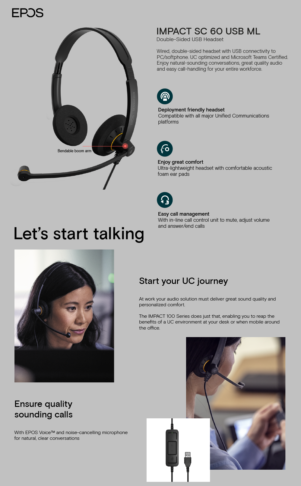 EPOS ENTERPRISE | SENNHEISER IMPACT SC 60 USB ML Double-Sided Headset ...