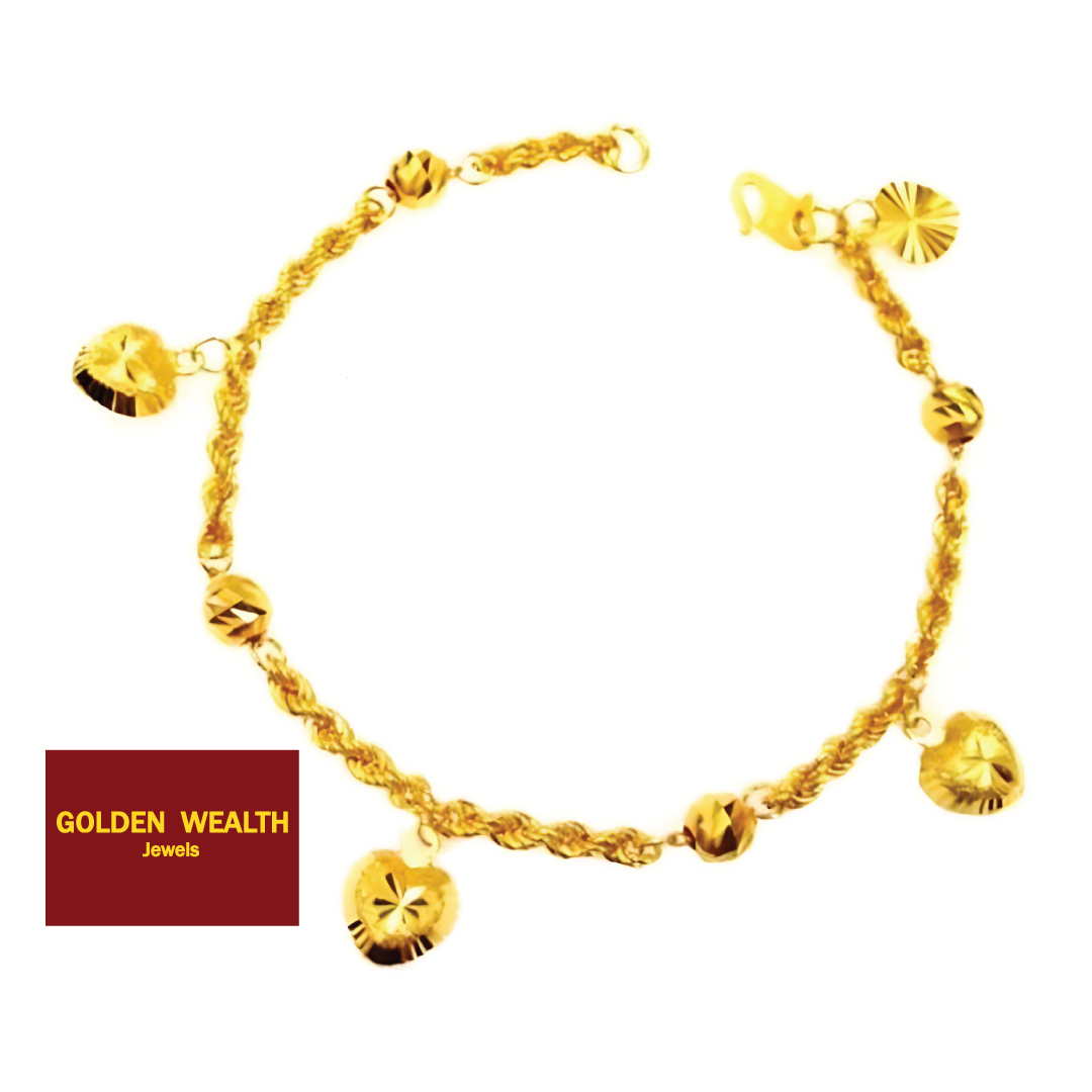 New 916 Gold Bracelet Gelang Tangan Gantung Love Emas 916 | Shopee Malaysia
