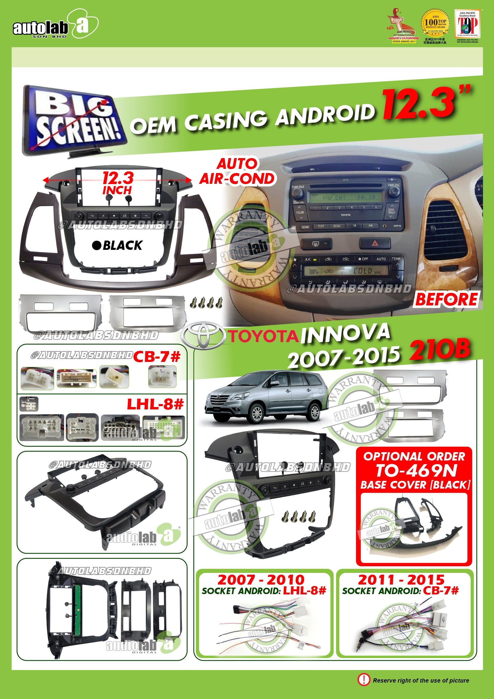 Toyota Innova 2007-2015 - 12.3 inch BBA Casing Android with socket ...