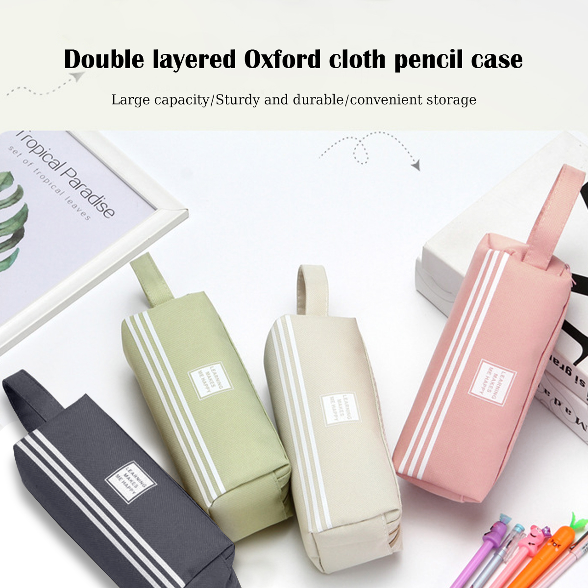 ️🇲🇾 Large Double Layer Pencil Case Double Zip Canvas Pen Pouch Pen ...