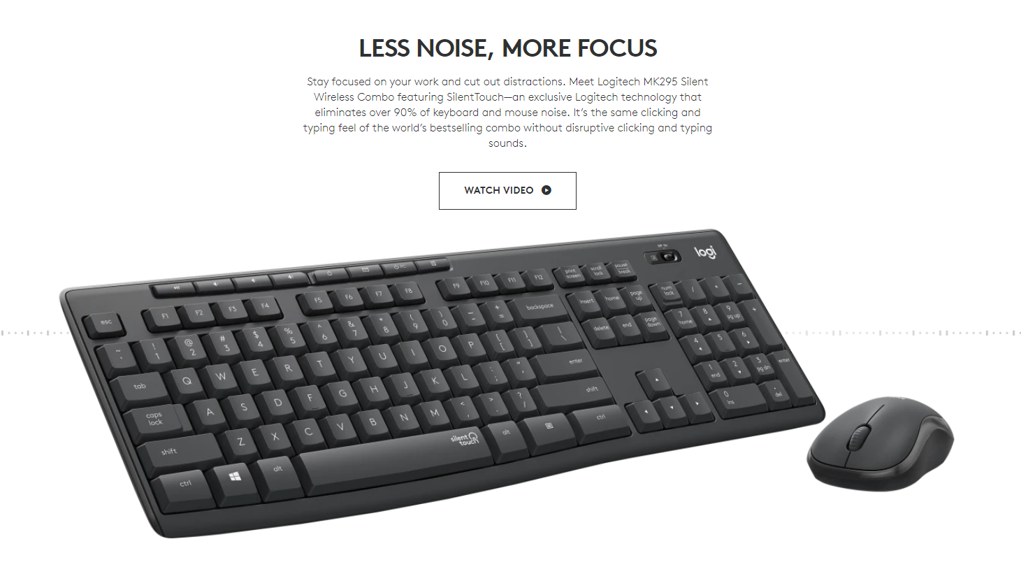 LOGITECH MK295 SILENT FULL-SIZE COMFORT WIRELESS KEYBOARD AND MOUSE ...