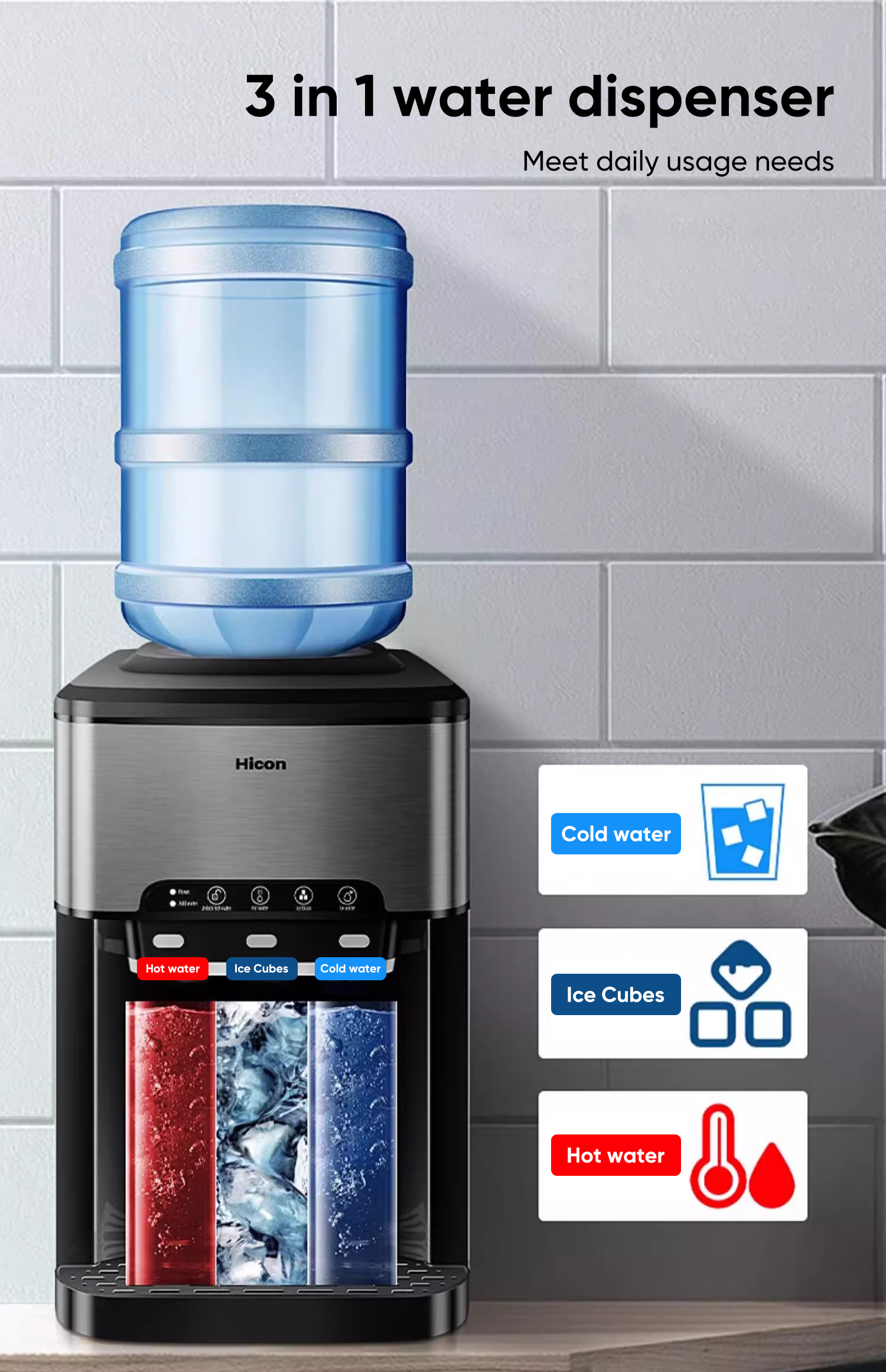 Hicon mesin pembuat ais 3 in 1 Water Dispenser 25YLR Hot / Cold Ice ...