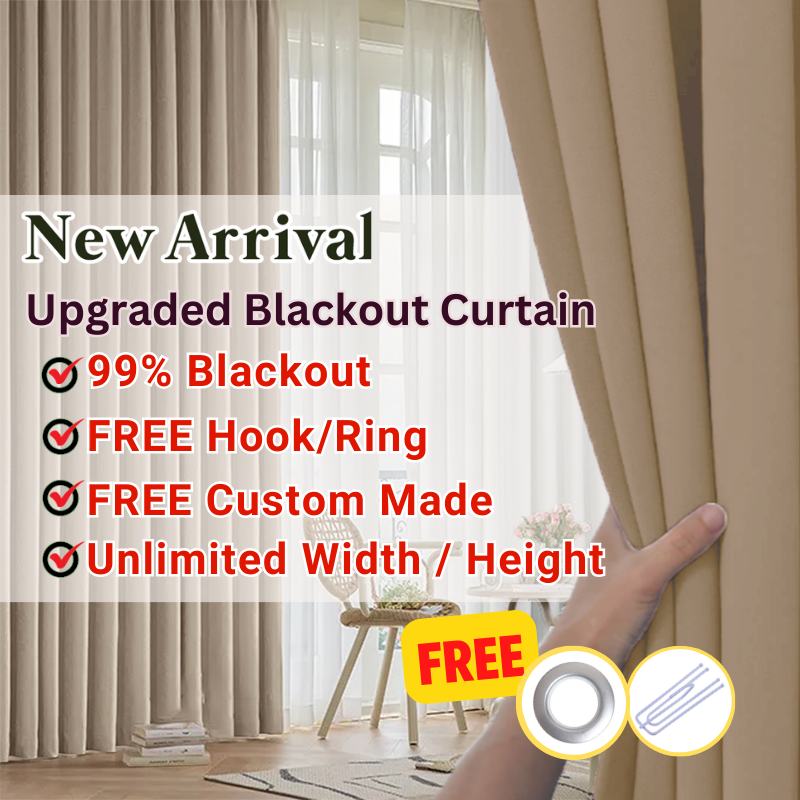 RENEOS Premium Blackout Curtain (Hook) Langsir Sliding Door Langsir ...