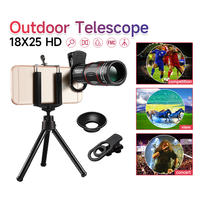 🔭APEXEL 18x25 Lens Outdoors Monocular Zoom HD Cell Phone Camera Lens ...