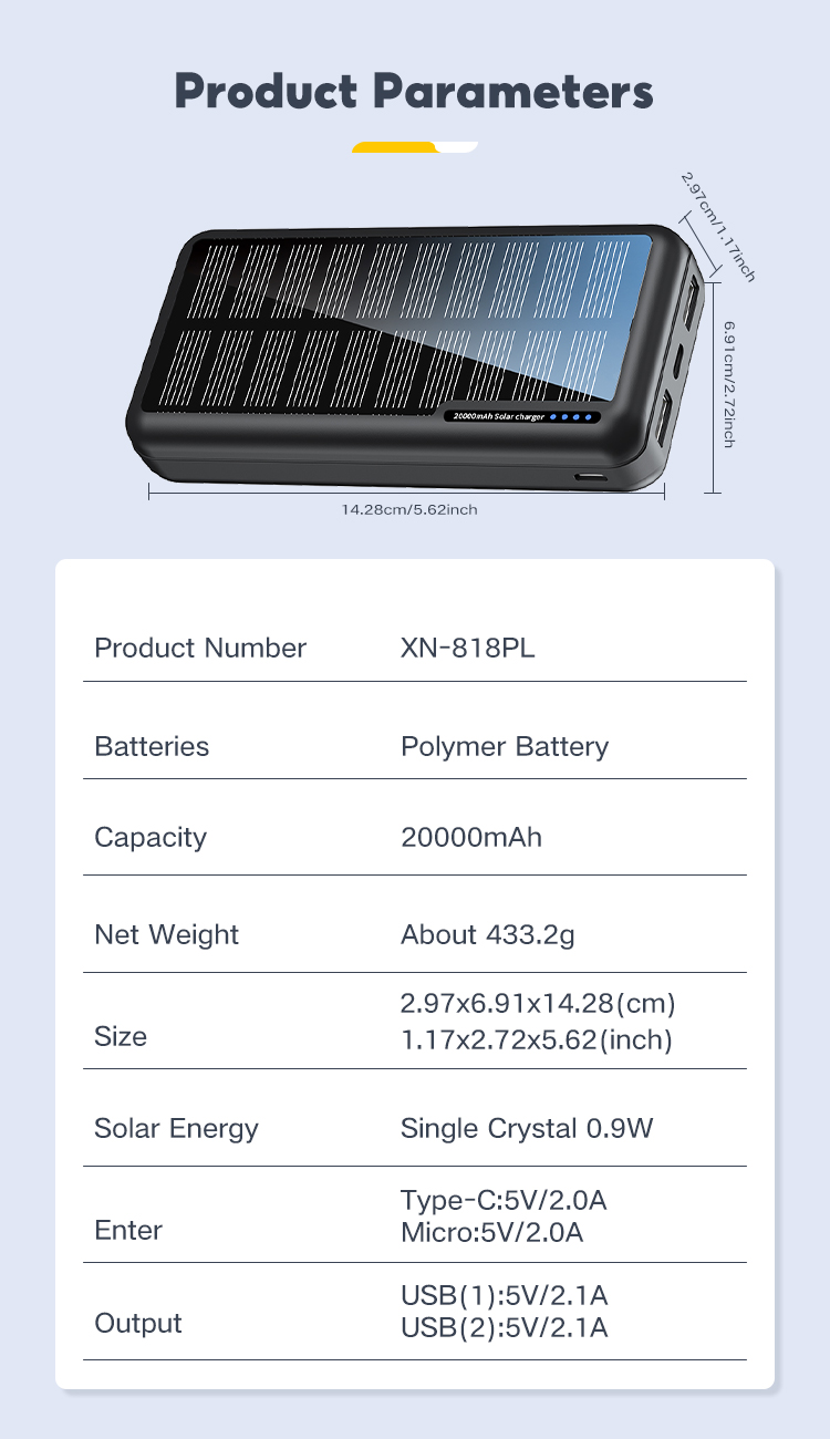 QBrand Solar Powerbank Fast Charging With Floodlight (22.5W/20000mAh ...