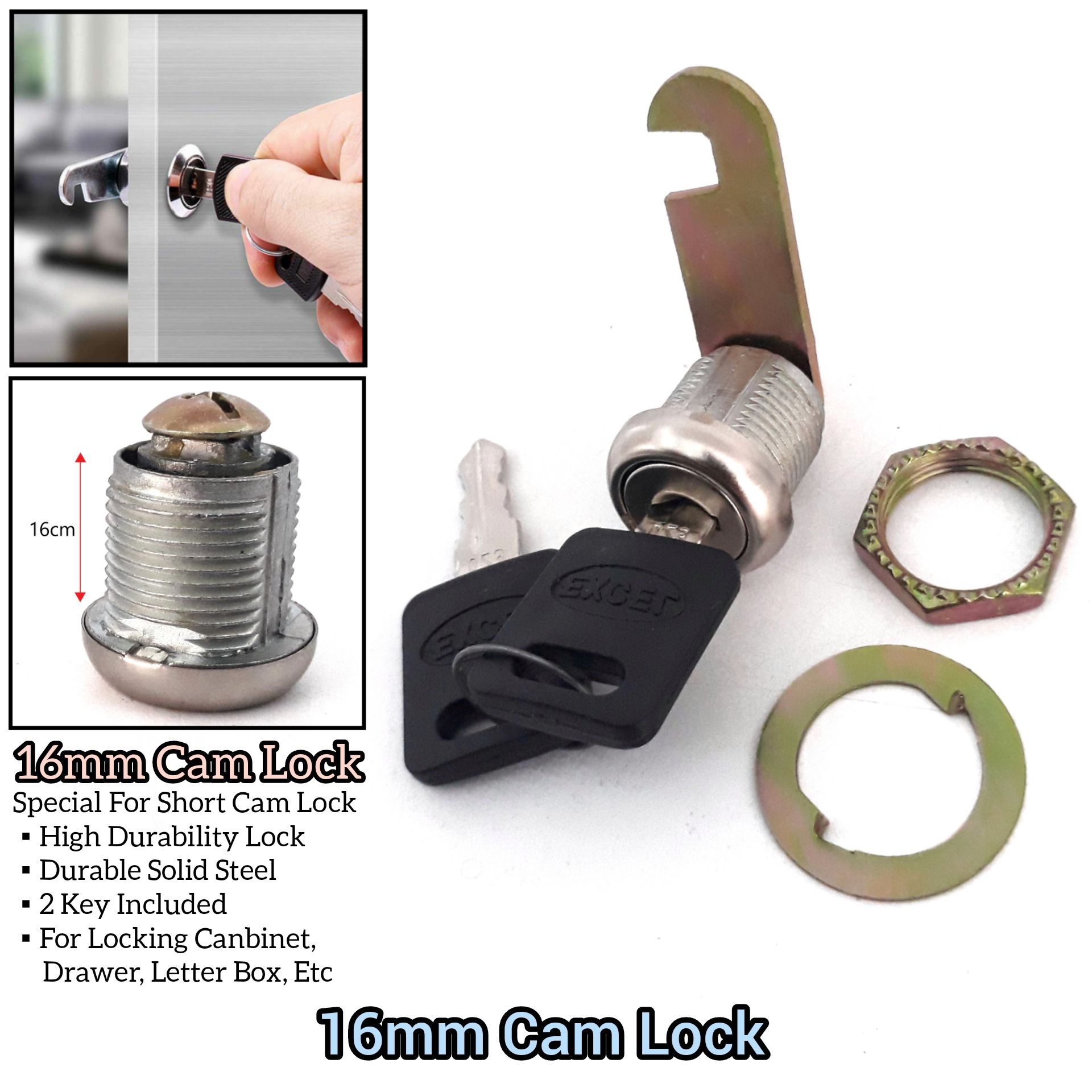 EXCEL Cam lock / Drawer Lock 16MM/25MM/30MM / Letter box / Drawer Lock ...