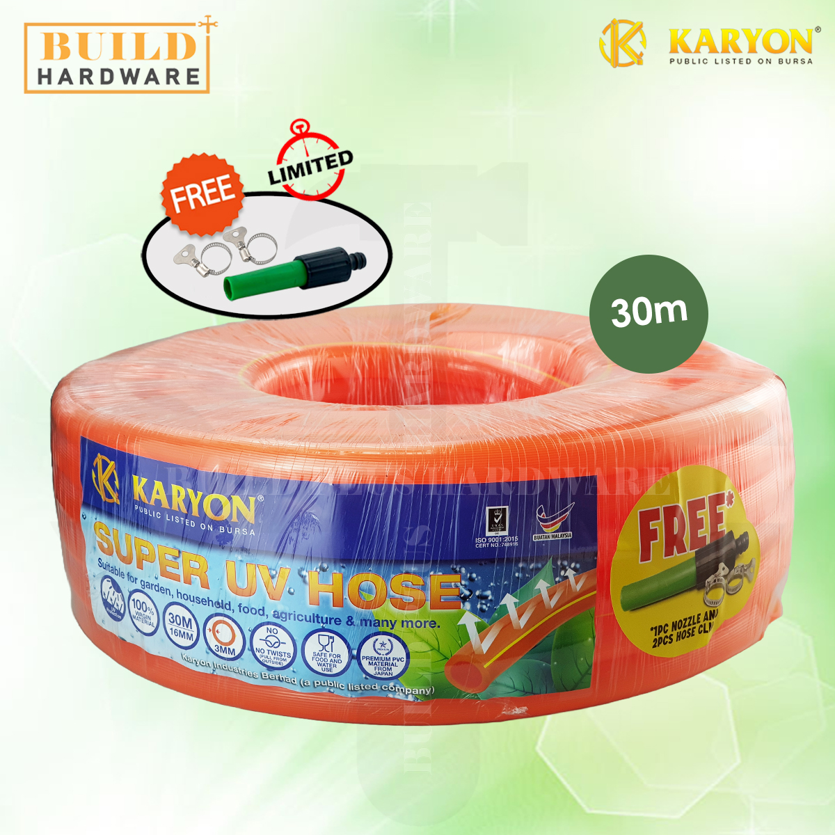 KARYON 10m/30m x 3mm Super UV Hose, Garden Hose Lawn PVC Pipe Getah ...