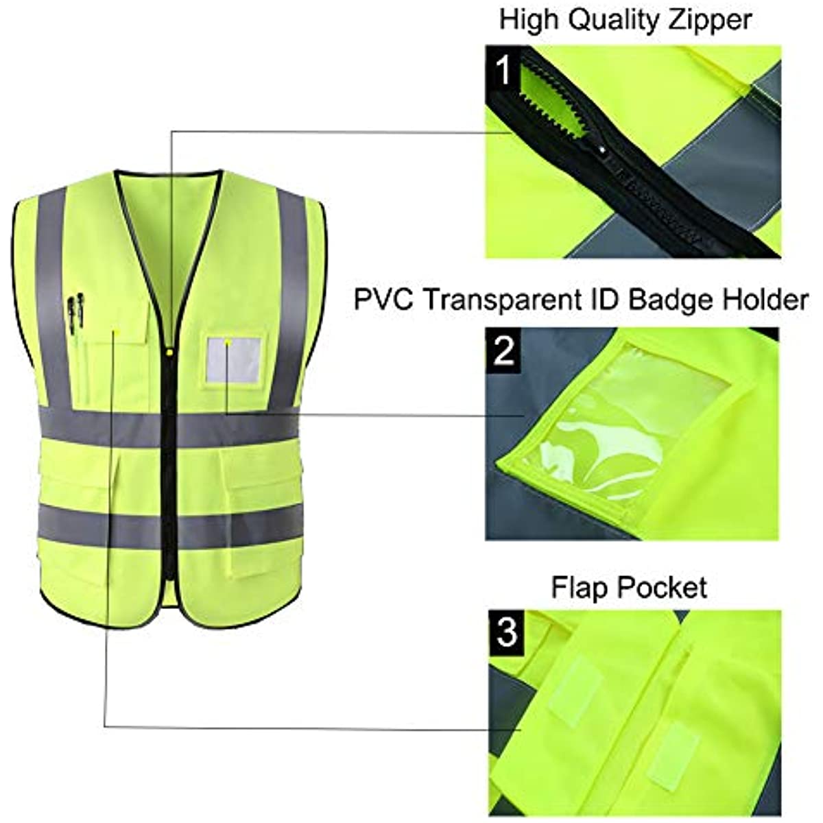 Safety Vest Pocket Multi-pocket Reflective Visibility Safety Clothing ...