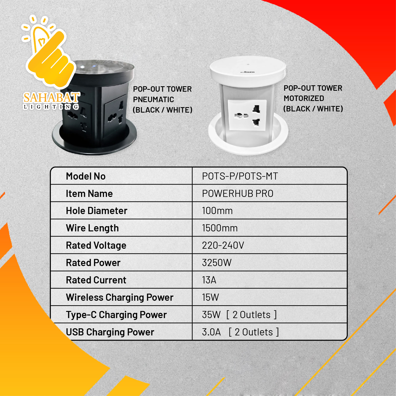 reTouch Powerhub PRO Automatic Pop-up Pop-Out Switche 4 socket with ...