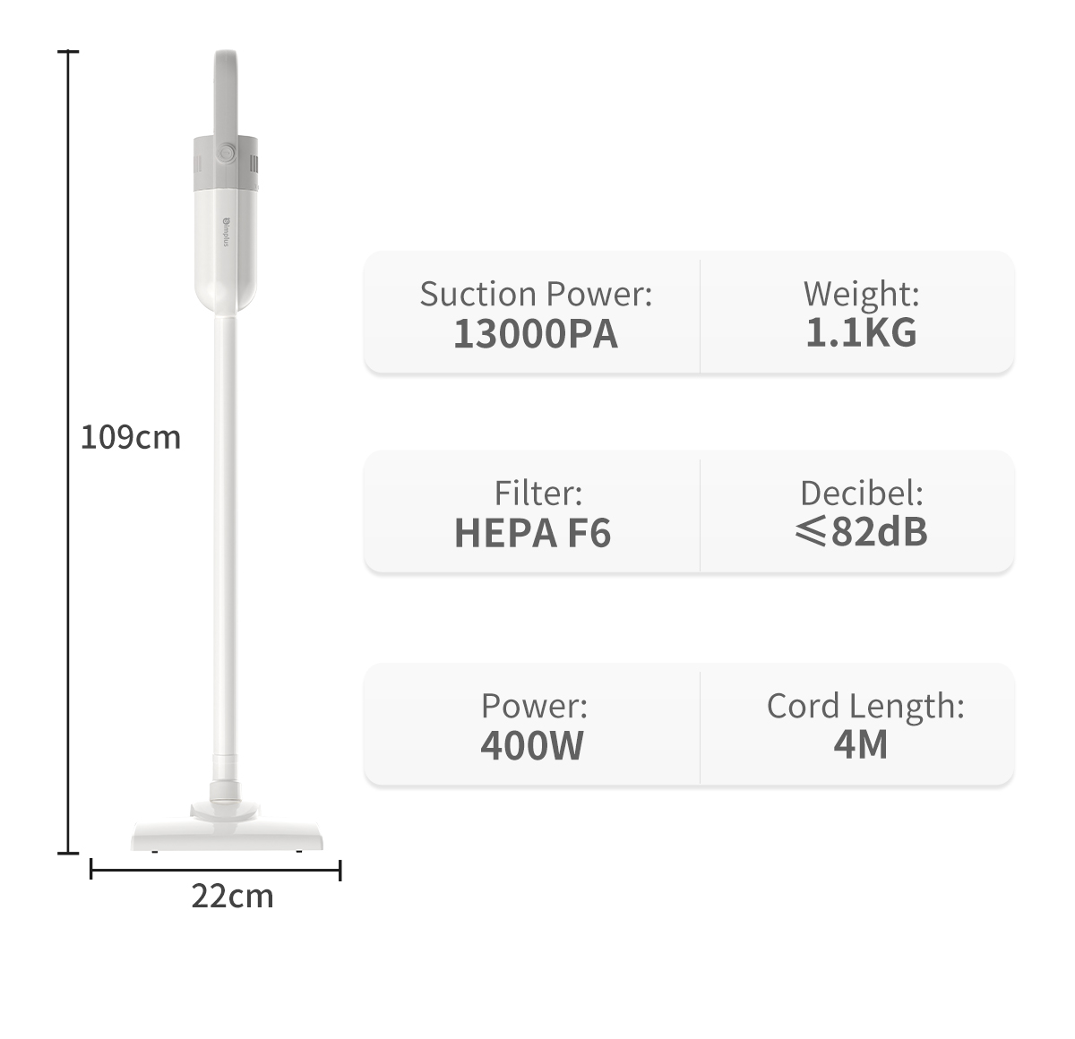 Simplus Vacuum Cleaner 13000PA Strong Suction 1.075KG Ultra Light Weight 400W Power With Crevice ...