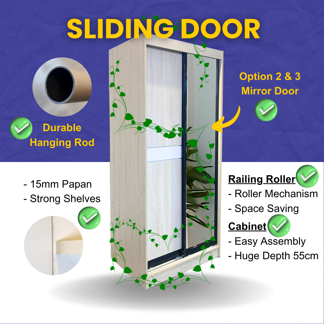 FREE SHIPPING Almari Baju Besar Sliding Door 4ft or 2.6ft Wide ...