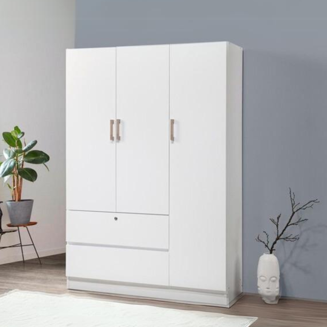 Furniture Direct ALVA 120cm 3 Door 2 Drawers Wardrobe With Key Lock ...