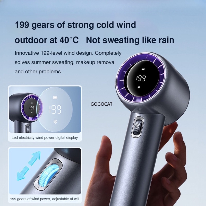(New) GF02 Handheld Fan 199 Level Strong Wind Portable Bladeless Fan ...