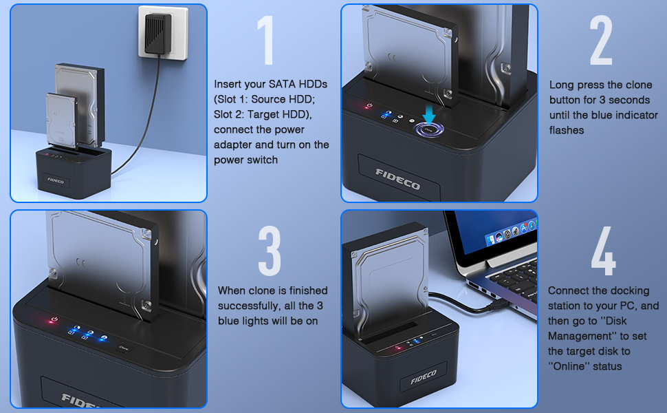 FIDECO YPZ04-S2H-U3 USB 3.0 Dual Bay HDD SSD Docking Station With Built-In USB 3.0 hub | Shopee ...