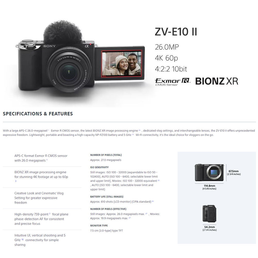 SONY ZV-E10 II APSC VLOG MIRRORLESS CAMERA ZV-E10ii / ZVE10II ( 1+1 Year Sony Malaysia Warranty ...