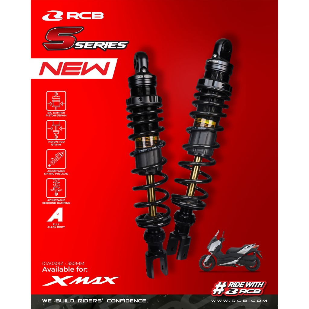 RCB ABSORBER S SERIES XMAX ADV150 ADV160 GOLD BLACK 350MM S-SERIES ...