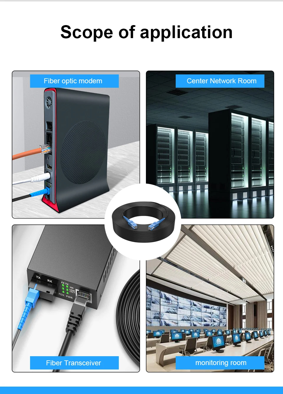 SC-SC Outdoor Armored Fiber Optic Cable Single Core Drop Cable Single ...